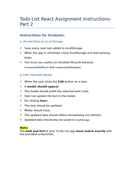 Todo React Assignment Instructions Part 2 Pdf