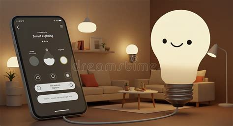 Controlling Smart Lighting With Mobile App Showing Interior Lamp Setup Stock Illustration