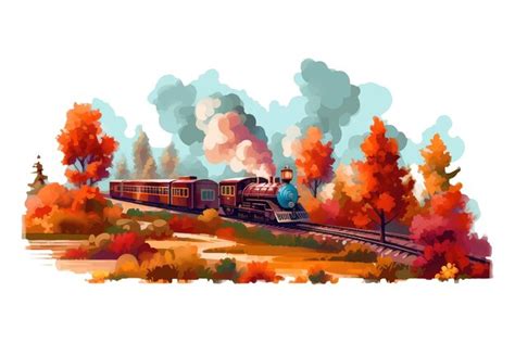 Premium Ai Image Ui Vector Illustration Of Train In Autumn Forest Isolate On White Background