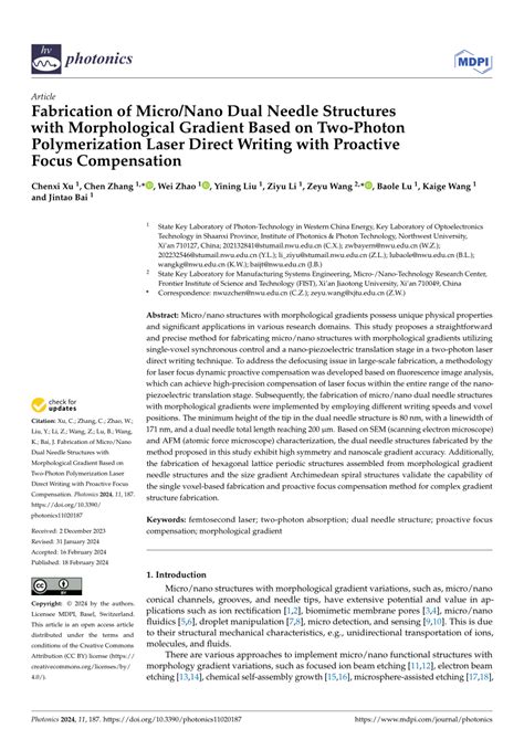 Pdf Fabrication Of Micronano Dual Needle Structures With Morphological Gradient Based On Two