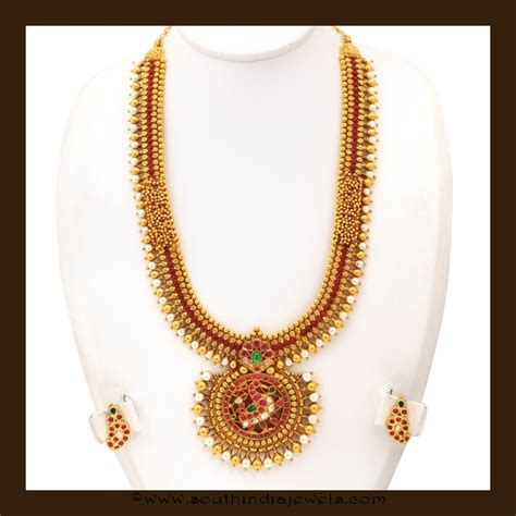 Gold Antique Long Necklace Set From Vbj ~ South India Jewels