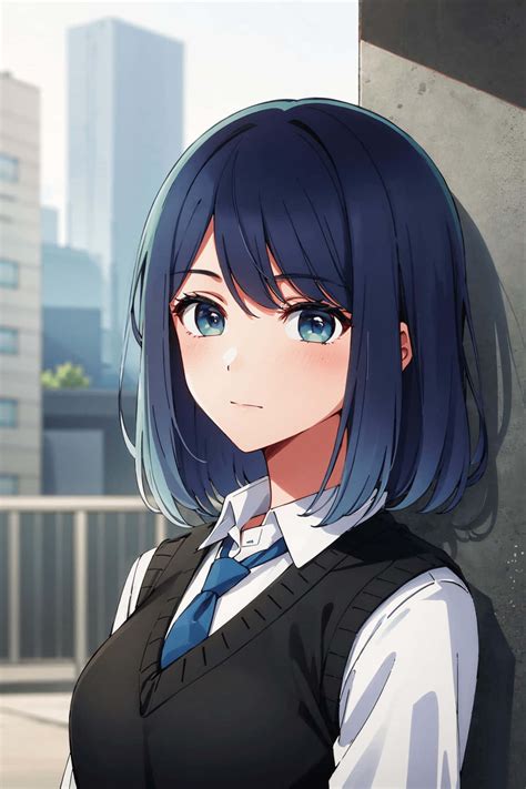 Download Blue Haired Anime Girlin City Wallpaper