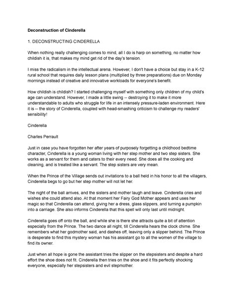 Literary Criticism Deconstruction Of Cinderella Deconstruction Of