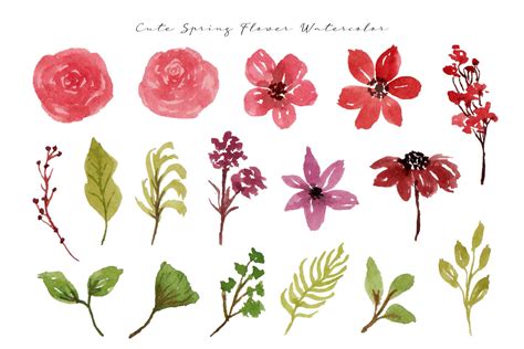 Red Spring Flower And Leaf Watercolor Graphic By Fathurmutiah