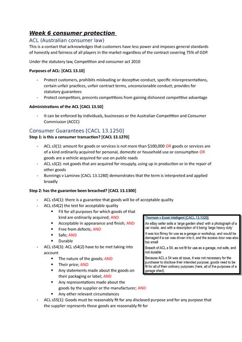 exam lecture notes for exam week 6 consumer protection acl