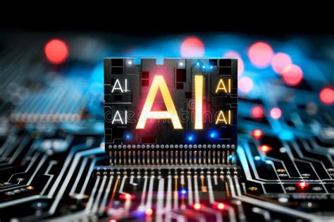 ai processor with glowing circuits and vibrant neon lights stock