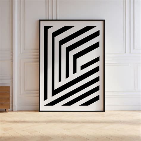 Geometric Line Art Print Black And White Mcm Style Digital Download
