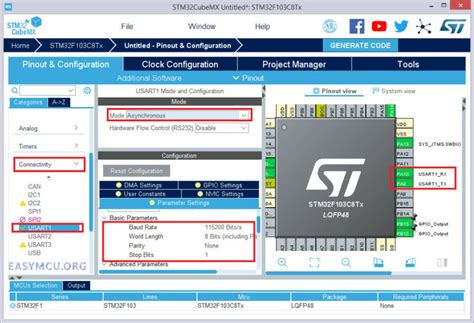 راه اندازی واحد سریال Uart در Stm32 Easymcu ایزی ام سی یو