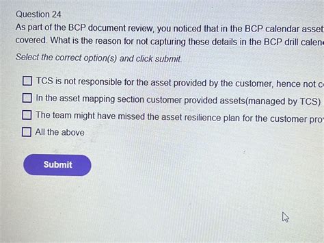 Question 24 As Part Of The Bcp Document Studyx