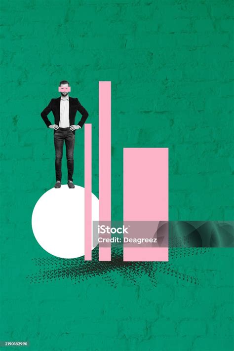 수직 만화 3d 아트 이미지 사진 콜라주 진지한 사업가 스탠드 성공 통계 개발 경력 성장 개념 25 29세에 대한 스톡 사진 및 기타 이미지 Istock