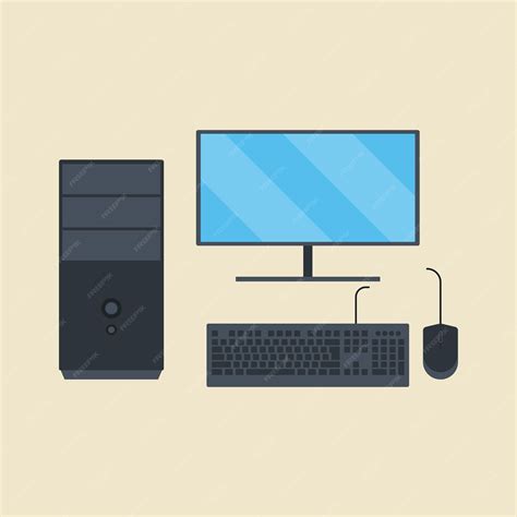 Una Torre De Computadora Con Un Mouse Y Un Monitor Vector Premium