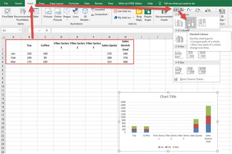How To Make A Clustered Stacked And Multiple Unstacked Chart In Excel