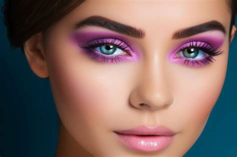 Close Up Of Womans Eye With Purple Makeup Premium Ai Generated Image