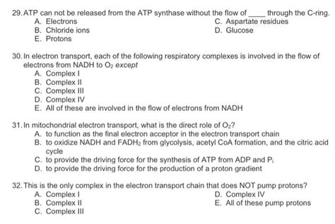 Solved 29 ATP Can Not Be Released From The ATP Synthase Chegg Com
