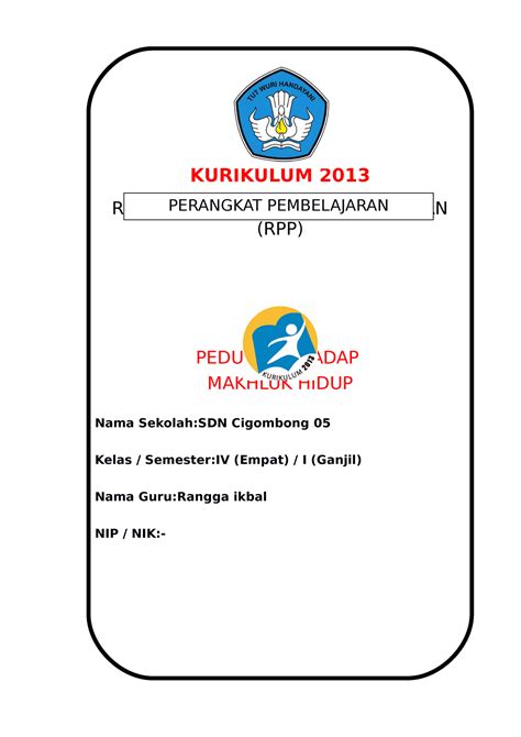 RPP SD Kelas TEMA Peduli Terhadap KURIKULUM RENCANA PELAKSAAN PEMBELAJARAN RPP