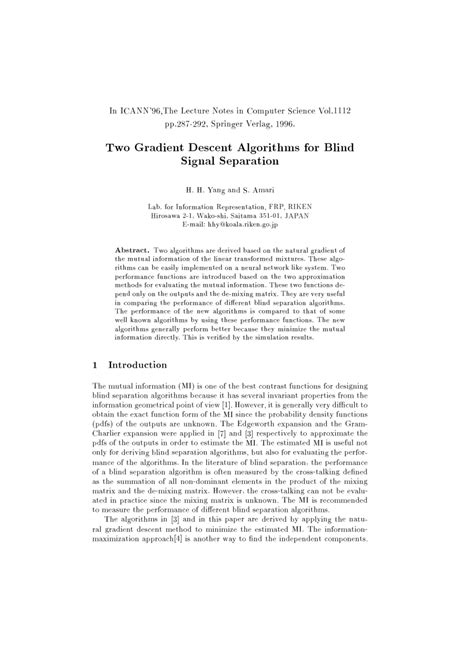 Pdf Two Gradient Descent Algorithms For Blind Signal Separation