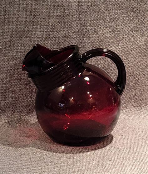 Anchor Hocking Ruby Red Glass Pitcher Vintage Etsy