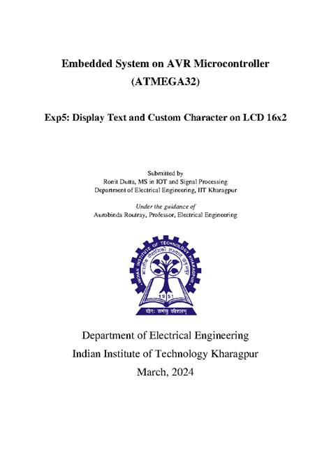 exp5 display text and custom character on lcd 16x2 embedded system on avr microcontroller