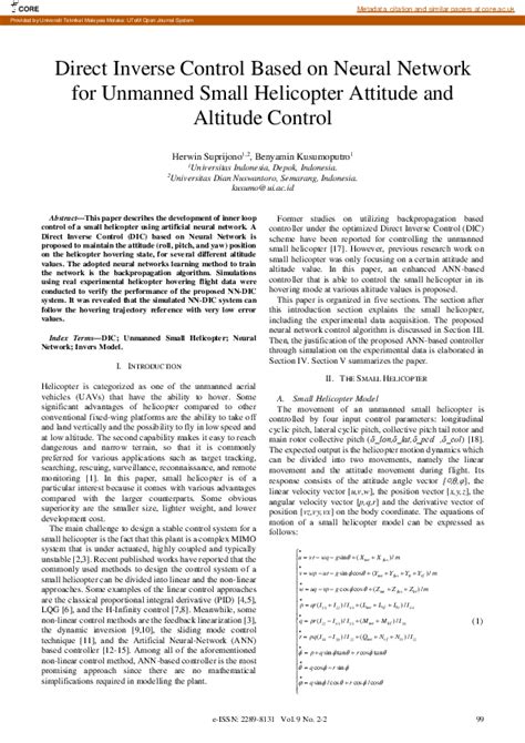 Pdf Direct Inverse Control Based On Neural Network For Unmanned Small
