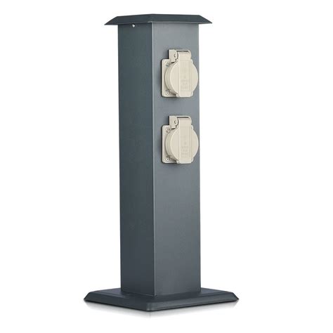 Buitenstopcontact Paal Donker Grijs IP44 4 Stopcontacten