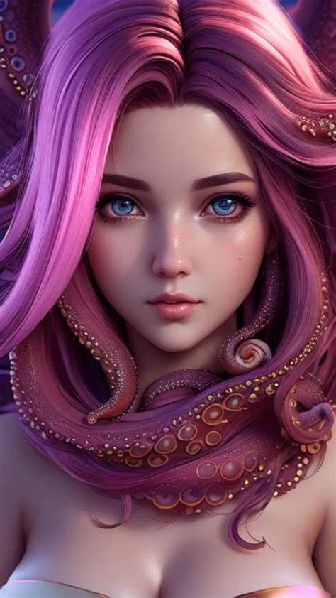 Extremely Realistic Hyperdetailed Octopus Girl Te