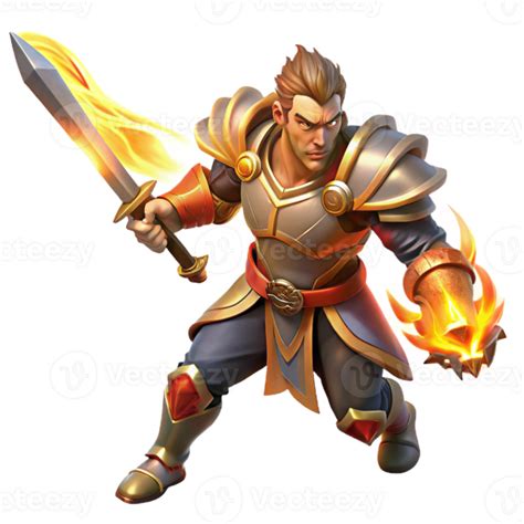 Beautiful Creative A Fierce Warrior Wielding A Flaming Sword Dynamic Lighting Heroic Fantasy