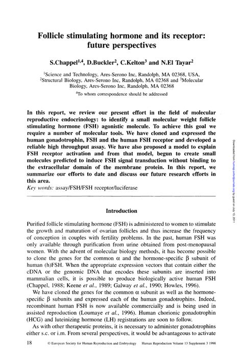 Pdf Follicle Stimulating Hormone And Its Receptor Future Perspectives
