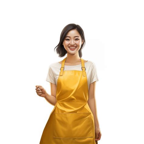 Smiling Woman In Yellow Apron Holding A Knife And A Knife Generative Ai