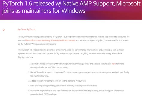 pytorch 1 6 发布：原生支持自动混合精度训练并进入稳定阶段 linuxeden开源社区