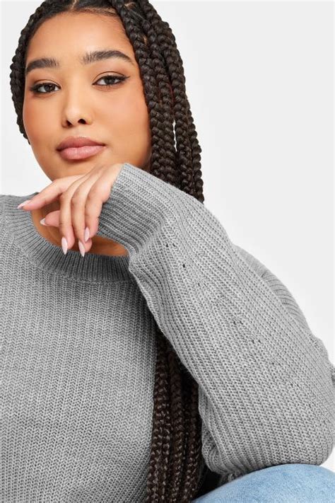 Yours Plus Size Grey Drop Shoulder Knitted Jumper Yours Clothing