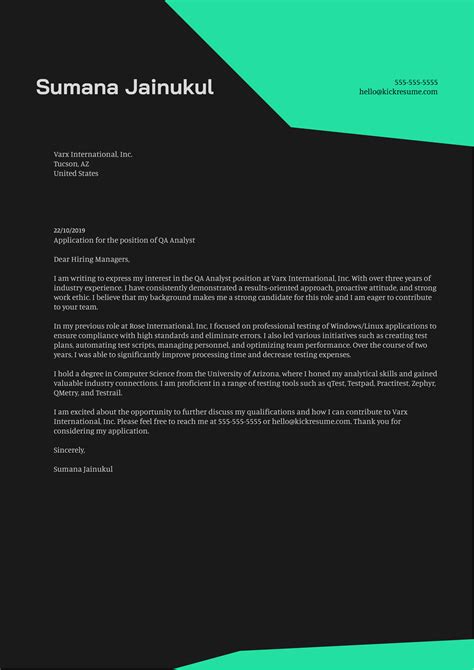 QA Analyst Cover Letter Sample Kickresume