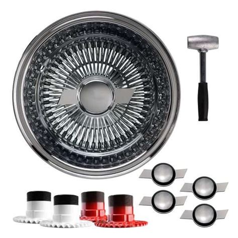 13x7 Reverse 100 Spoke Chrome Wire Wheels Chevy Bowtie Caps