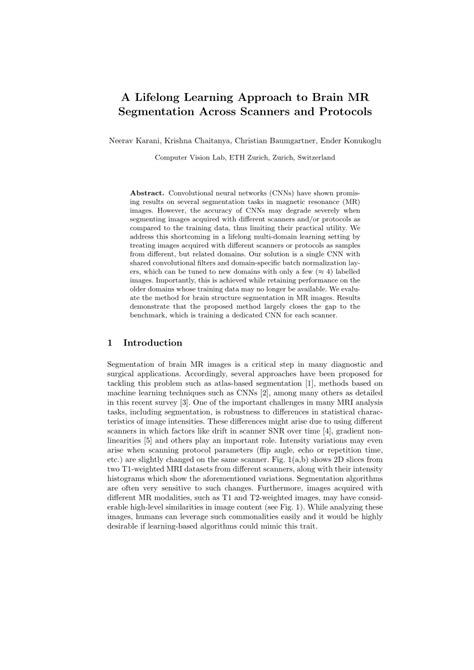 Pdf A Lifelong Learning Approach To Brain Mr Segmentation Across