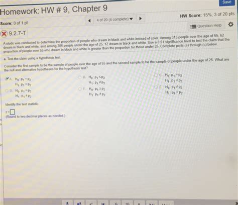 Solved Save Homework Hw 9 Chapter 9 Hw Score 15 3 Of