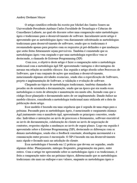 Comparação Entre Metodologias Ágeis E Tradicionais Resenha Download Grátis Pdf