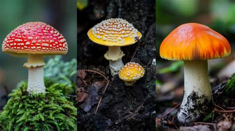 three distinct types of mushrooms are showcased stock illustration