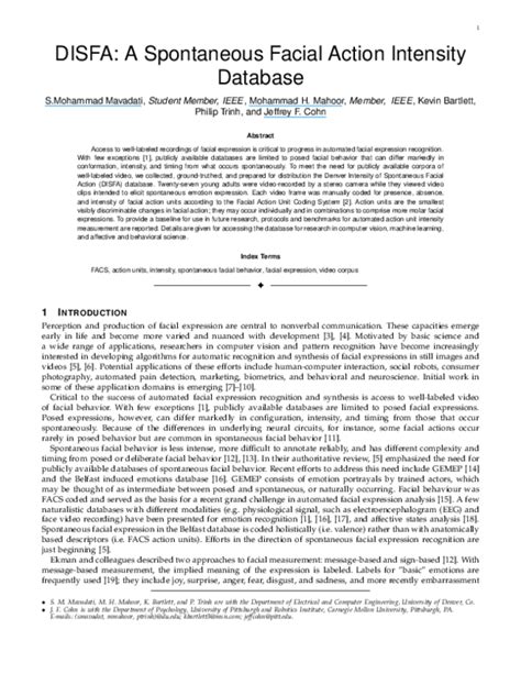 Pdf Disfa A Spontaneous Facial Action Intensity Database