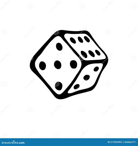 black outline cube for table game by doodle cartoon drawing style
