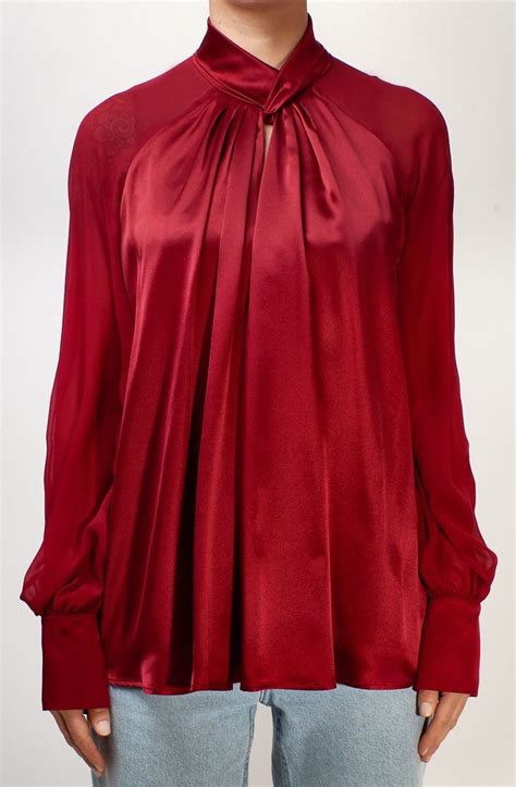 Satin Blouses Red Satin Silk Long Sleeve Sleeves Tops Women