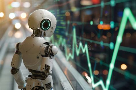 The Robot Looks At The Graph On The Display Stock Illustration