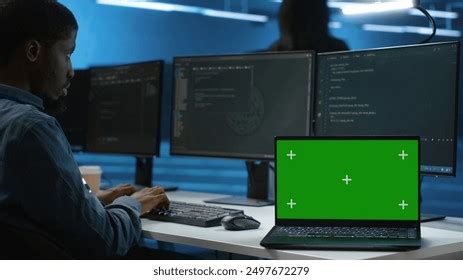 Employee Working On Green Screen Computer Stock Photo Shutterstock