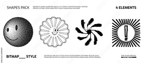 Universal Trendy Geometric Shapes Set With Vector Bitmap Dithering Texture Stock Vector Adobe