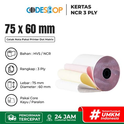Jual Kertas Ncr Ukuran 75x60 Mm 3 Ply Struk Printer Dot Matrix 75x60mm Jakarta Pusat