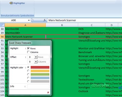 Add In Zum Hervorheben Von Zeilen Und Spalten Mit VBA In Excel