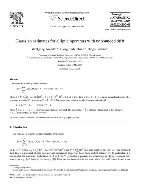 Pdf Gaussian Estimates For Elliptic Operators With Unbounded Drift