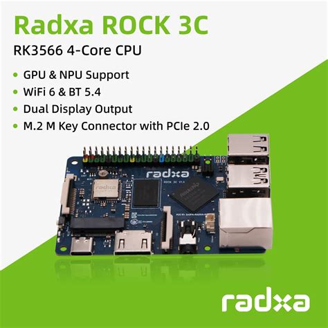 Radxa Rock 3c Blue Green Rk3566 4 Core Cpu Sbc Gpu Npu And Hdmi With 4k Png