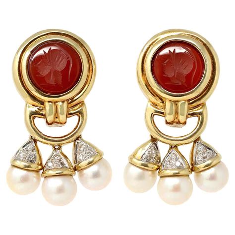 Classical Roman Style Carnelian Intaglio Clip Earrings For Sale At 1stdibs