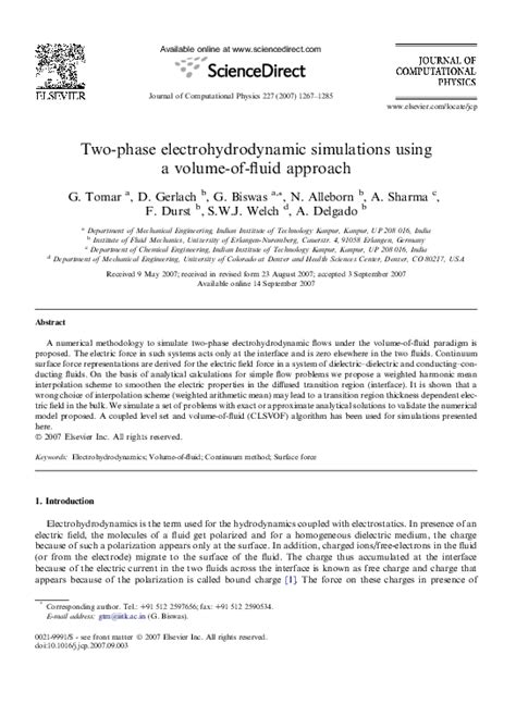 Pdf Two Phase Electrohydrodynamic Simulations Using A Volume Of Fluid Approach