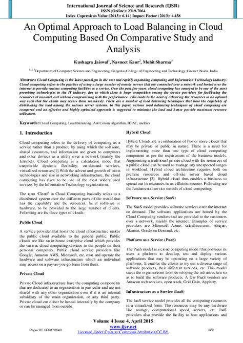 pdf an optimal approach to load balancing in cloud computing based on