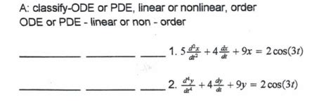 Solved Classify Ode Or Pde Linear Or Nonlinear Order Ode